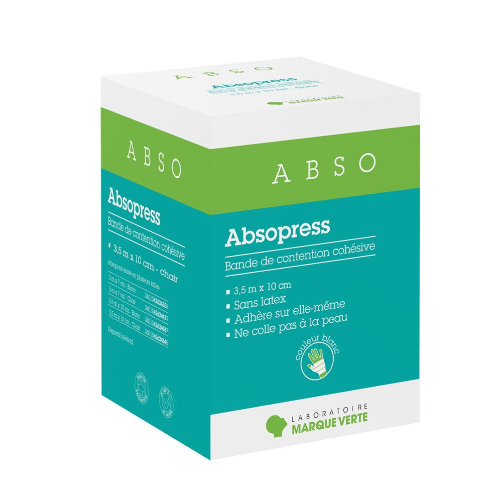 Marque Verte Abso Cohesive support Strip 3.5mx10cm Le Blanc Press 1 ...