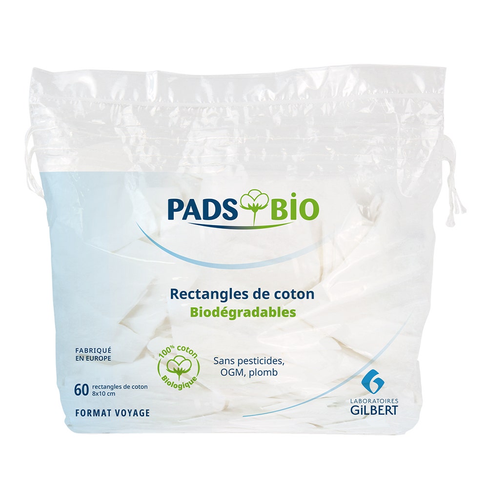 Gilbert Bio Pads Coton rectangles Biodegradable x60 - Easypara