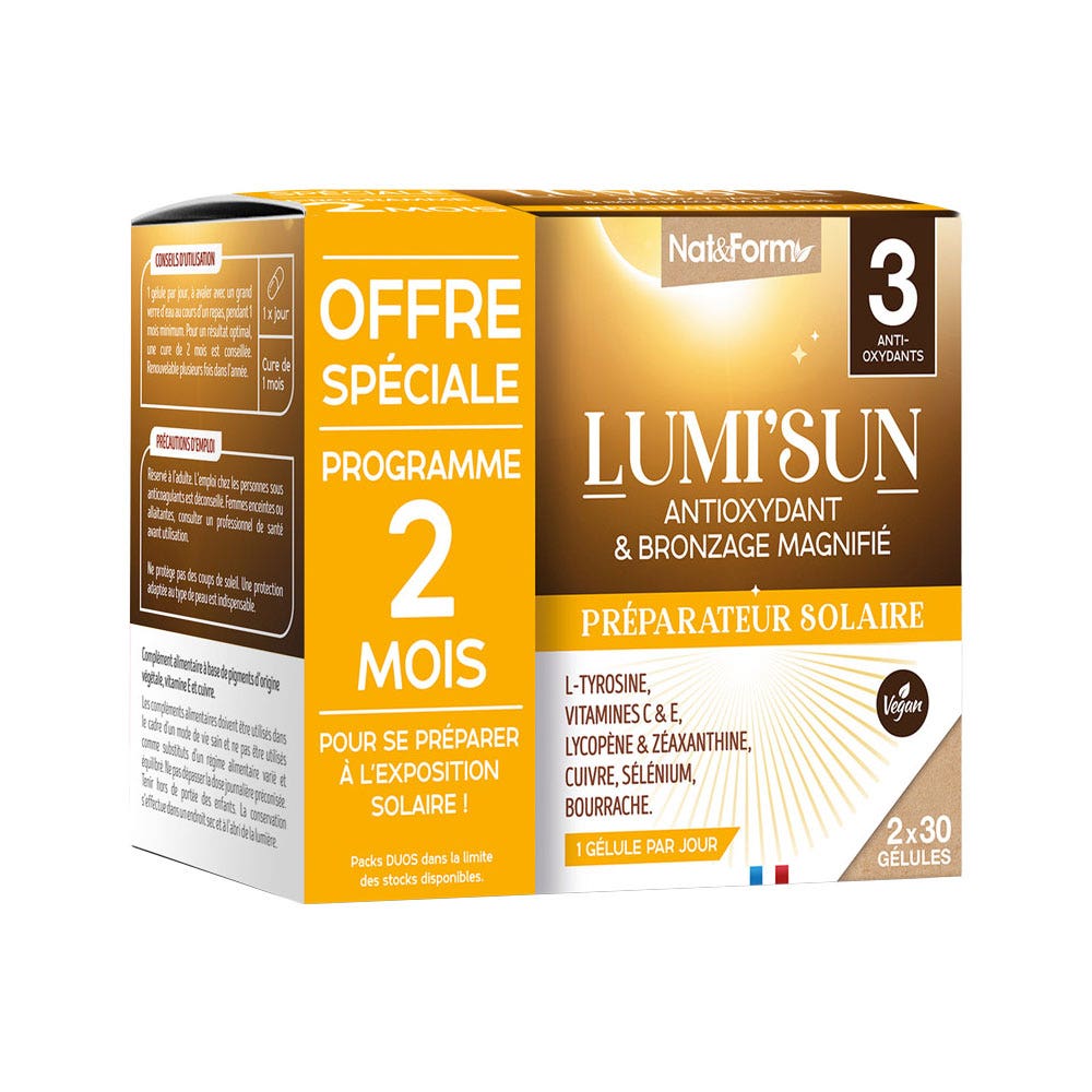 Nat&Form Lumi'Sun Sun Preparer Antioxidant and Enhanced Tan 2x30 capsules - Easypara
