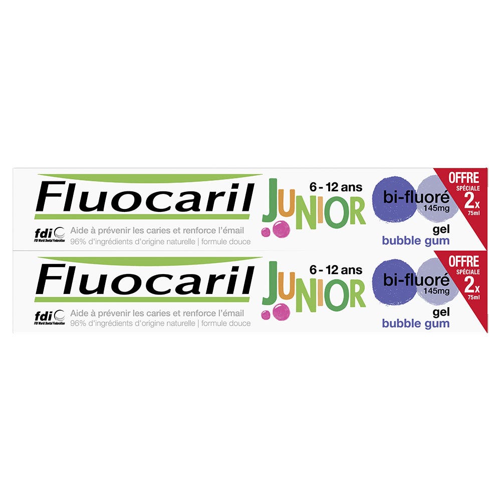 Fluocaril Toothpaste Junior 6-12 years Gel Bubble 2x75ml - Easypara