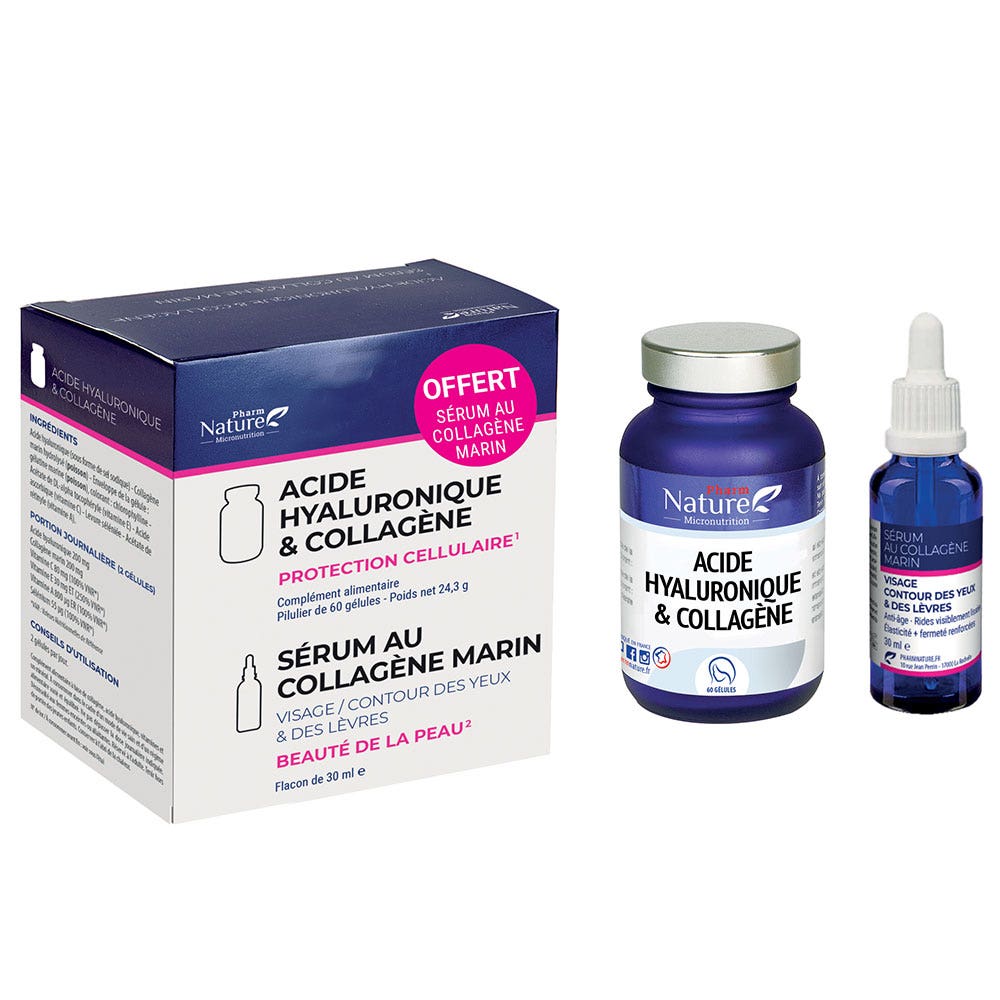 Pharm Nature Micronutrition Acide hyaluronique & collagène 60 gélules ...