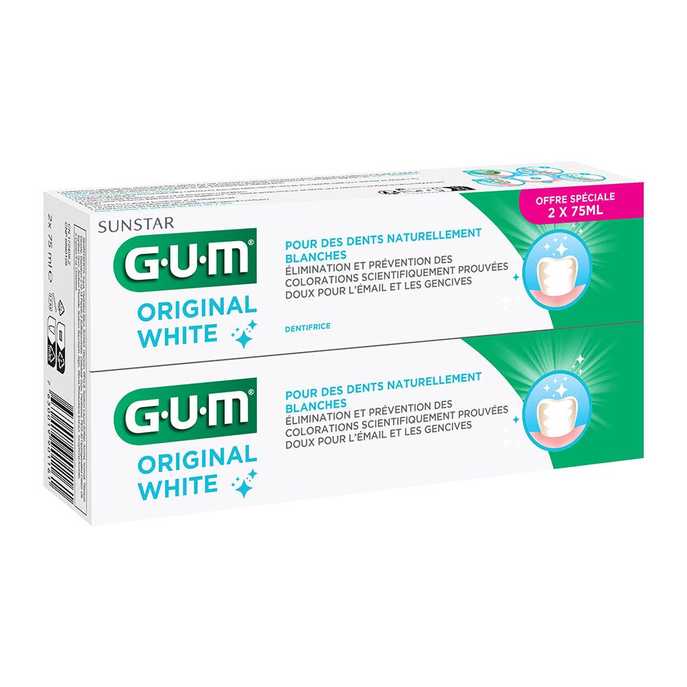 Gum Original White Anti-Stain Toothpaste 2x75ml - Easypara