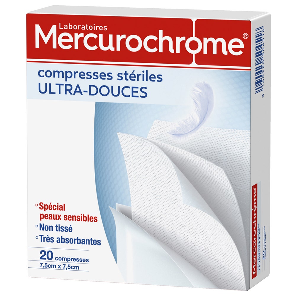Mercurochrome Ultra Soft Sterile Compresses sensitive skin x20 - Easypara