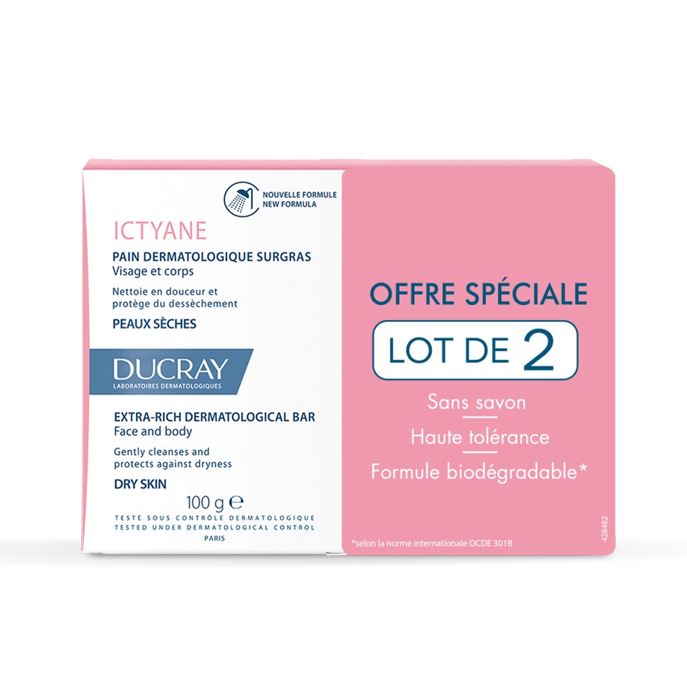 Ducray Ictyane Extra Rich Dermatological Bar dry skin 2x100g - Easypara